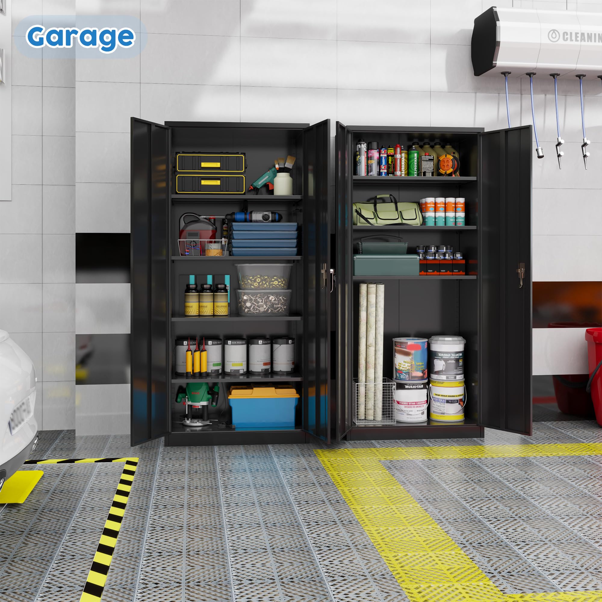 Metal Garage Cabinet,Storage Cabinet with 2 Doors and 4 Adjustable Shelves,71”Steel Lockable File Cabine,Tool Cabinets for Office,Home,Garage,Gym,School(Black) Assembly Required.