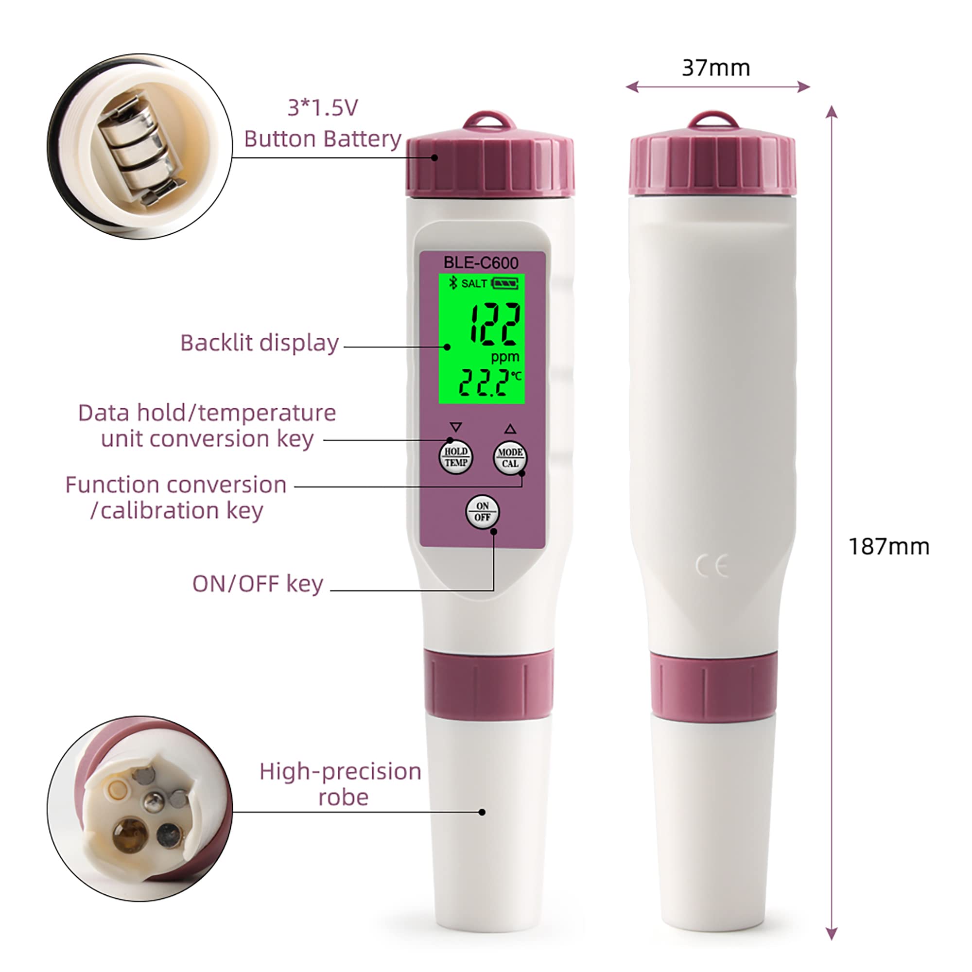 PH Meter 7-in-1 Tds Meter/Salinity Tester/pH Meter/EC Meter/Orp Meter/S.G Meter/Temp ph Tester Digital,PH Meter for Water 0.01pH Accuracy,Tds Meter with ATC.