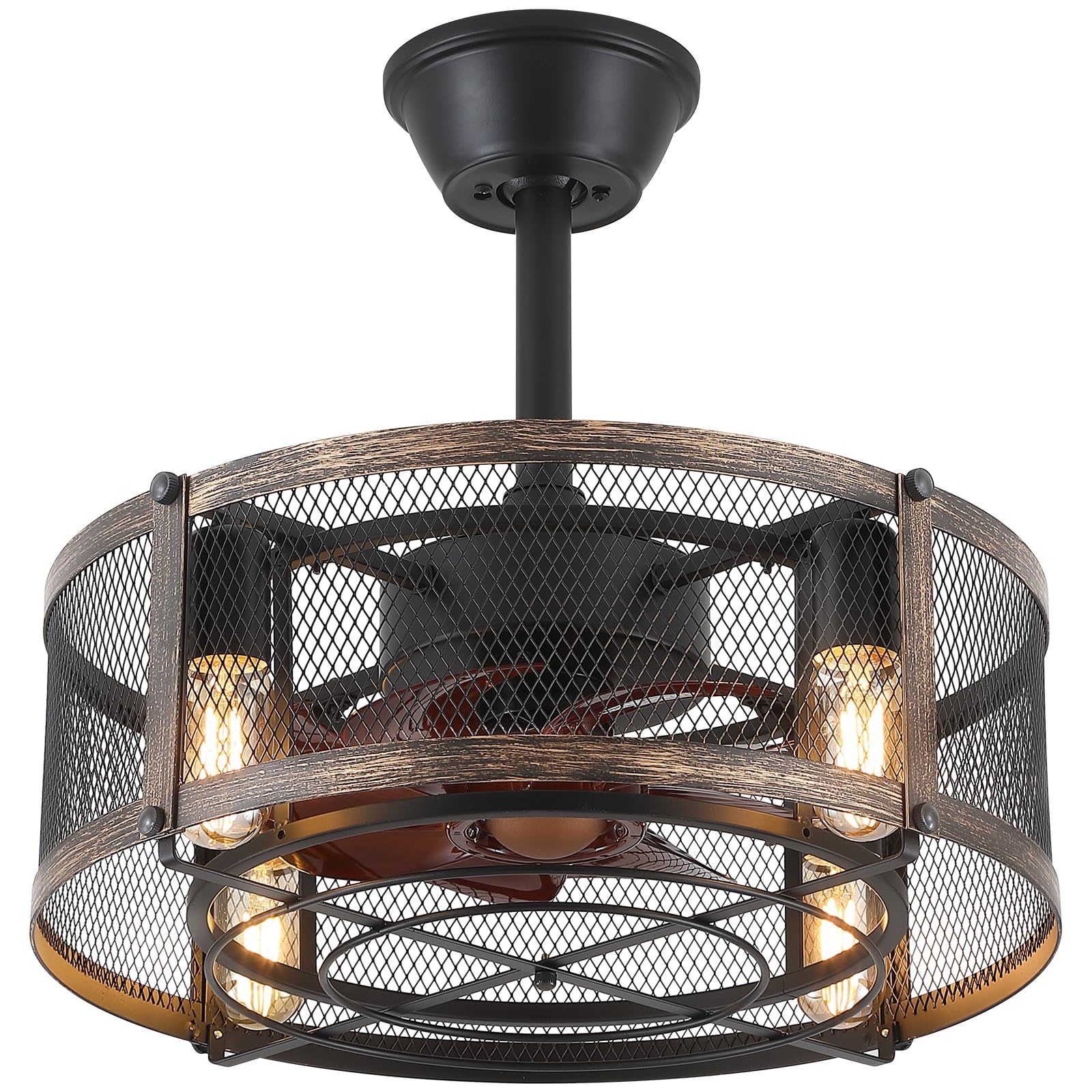 Dannilong Caged Ceiling Fans with Lights and Remote, Farmhouse Ceiling Fan with Light Bladeless, Small Ceiling Fan for Kitchen Bedroom Outdoor, 18 Inch Black Fandelier, Reversible Quiet Motor
