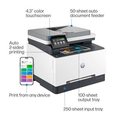 HP Color Laserjet Pro MFP 3301fdw Wireless All-in-One Color Laser Printer, Office Printer, Scanner, Copier, Fax, ADF, Duplex, Best-for-Office (499Q5F)