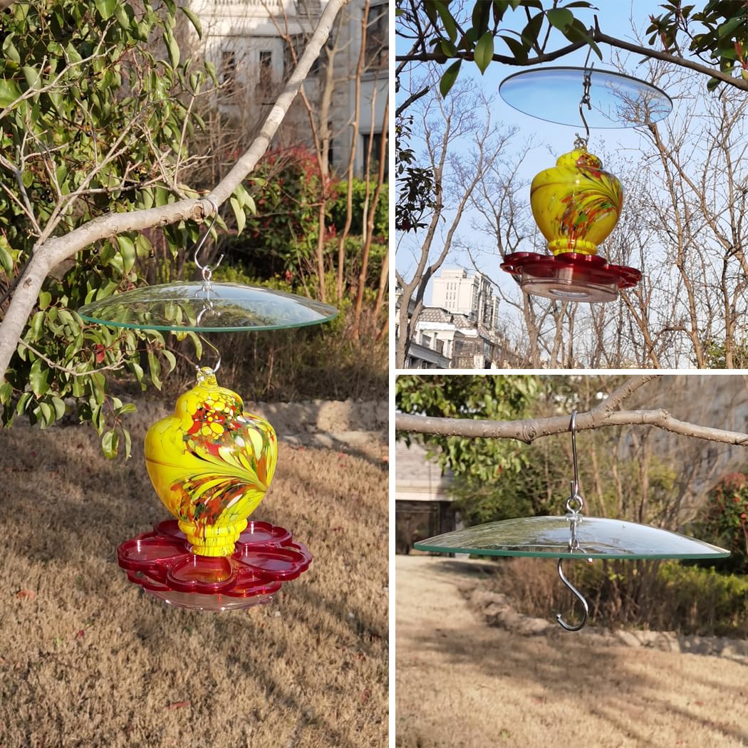 10" Glass Rain Cover for Wild Bird Feeder Outdoors - Weather Guard S Hook Hanging - Protective Dome Baffle - Clear (Dia. 25CM)