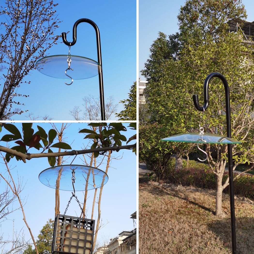 10" Glass Rain Cover for Wild Bird Feeder Outdoors - Weather Guard S Hook Hanging - Protective Dome Baffle - Clear (Dia. 25CM)