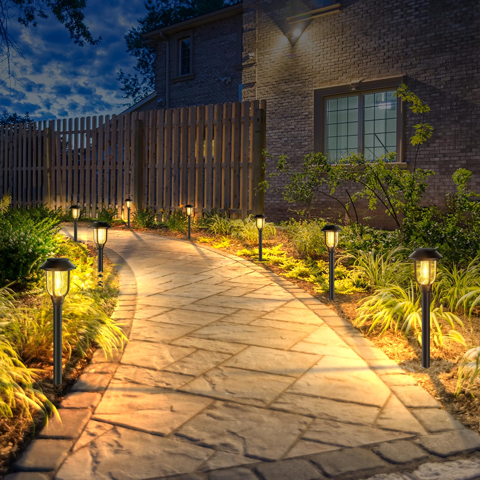 ILANCK 10 Pack Solar Pathway Lights Outdoor Waterproof, Dusk to Dawn Auto On/Off LED Garden Lights, Easy Installation Landscape Lighting for Yard Garden Lawn Driveway