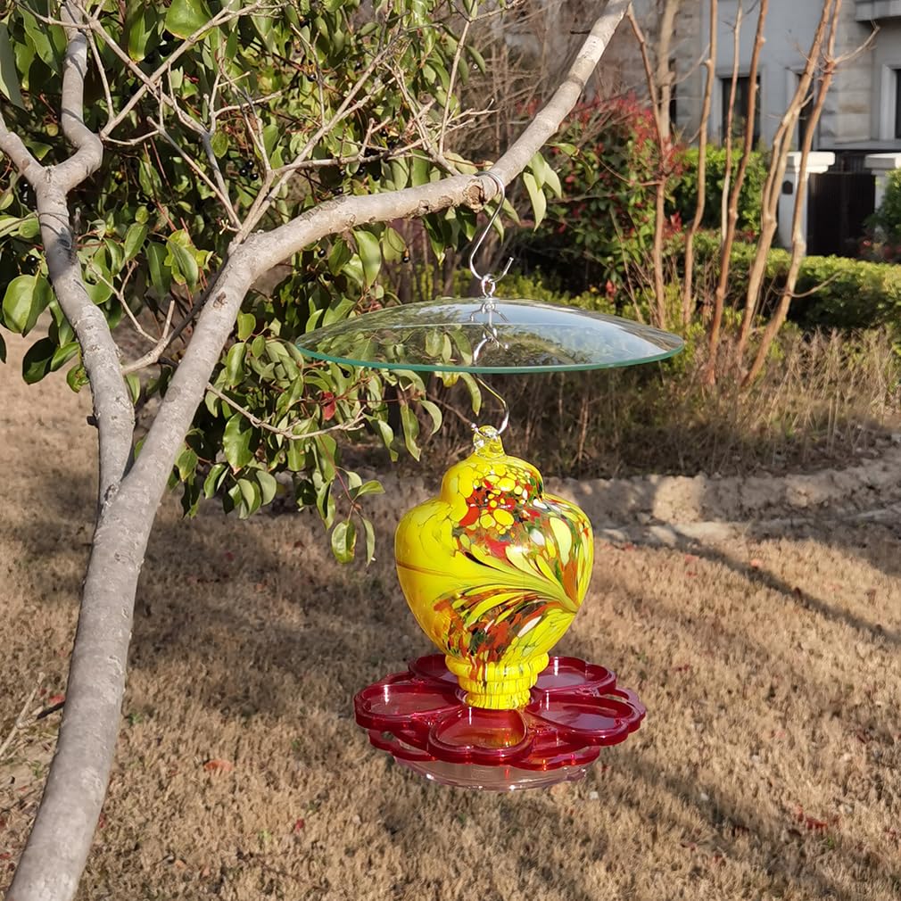 10" Glass Rain Cover for Wild Bird Feeder Outdoors - Weather Guard S Hook Hanging - Protective Dome Baffle - Clear (Dia. 25CM)