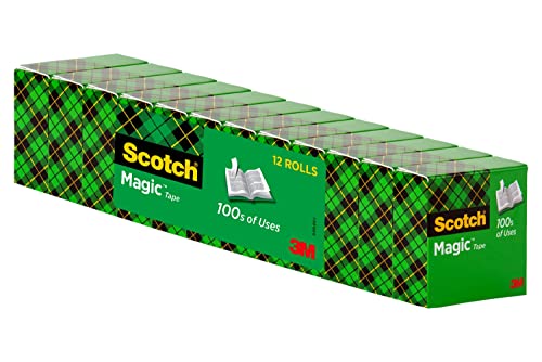 Scotch Magic Tape, 12 Rolls, Numerous Applications, Invisible, Engineered for Repairing, 3/4 x 1000 Inches, Boxed (810K12)