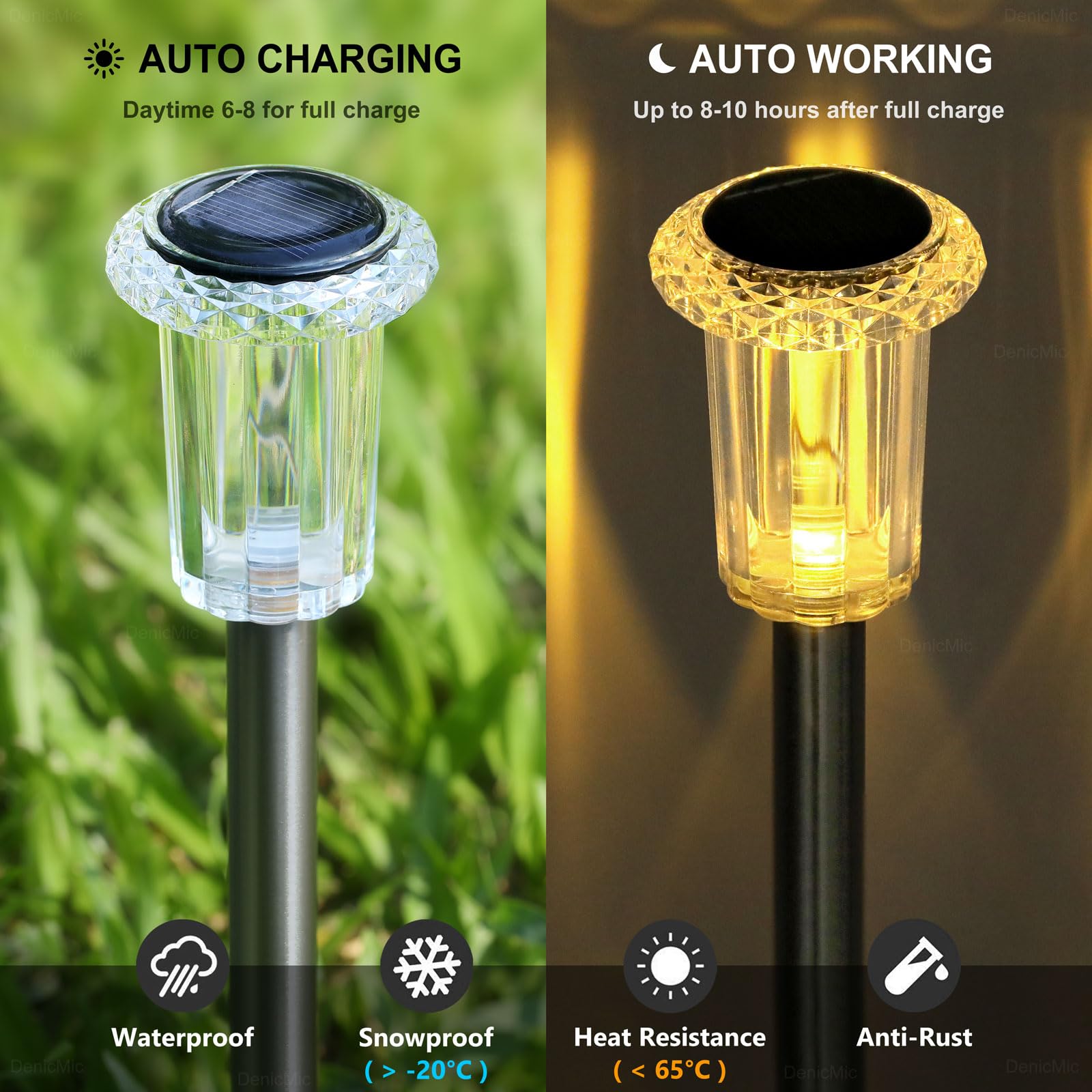 Gorrzai Solar Lights Outdoor 15 Pack Solar Pathway Lights LED Waterproof Stainless Steel Garden Stake for Yard, Outside, Walkway, Sidewalk, Driveway, Lawn (Warm White)