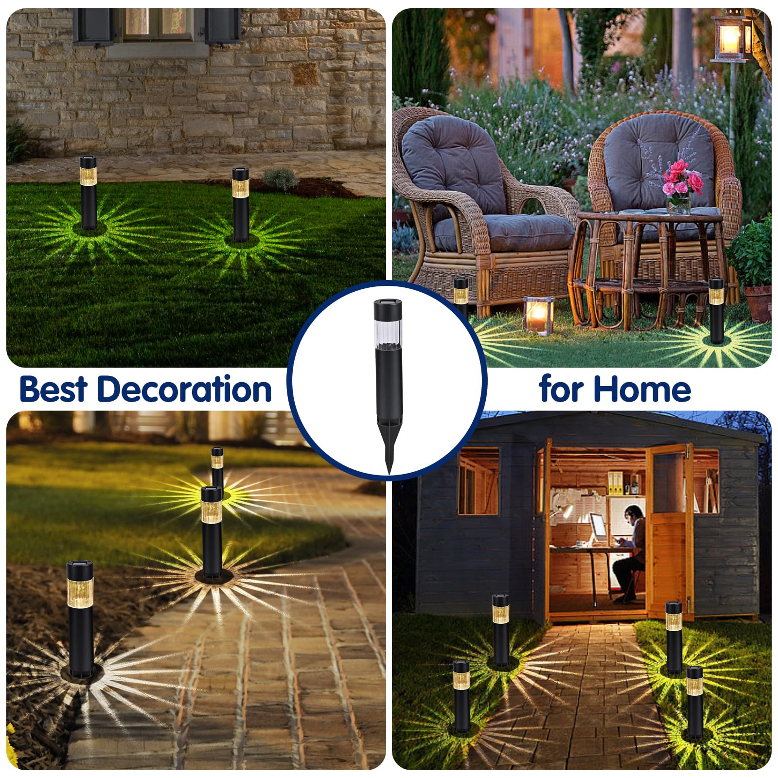 KelvinLux Solar Pathway Lights Outdoor, 12 Pack Waterproof Stainless Steel LED Solar Stake Lights, Garden Landscape Lighting for Walkway, Driveway, Garden, Yard, Lawn, Patio Decor, Warm White