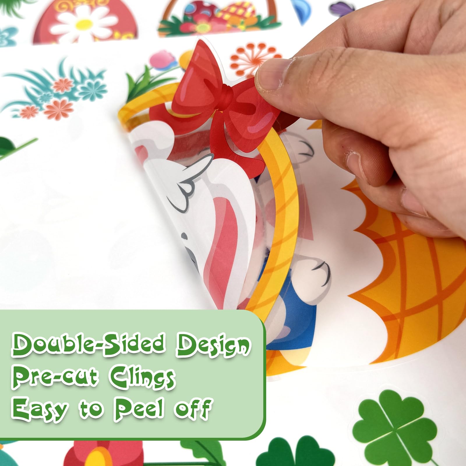 AOWDIAO 12 Sheets Easter Window Clings - 366 Reusable Double-Sided Static Window Stickers - Holiday Home Easter Decorations for Glass Windows, Classroom, Office - Large 12x9 Inch Easter Decals