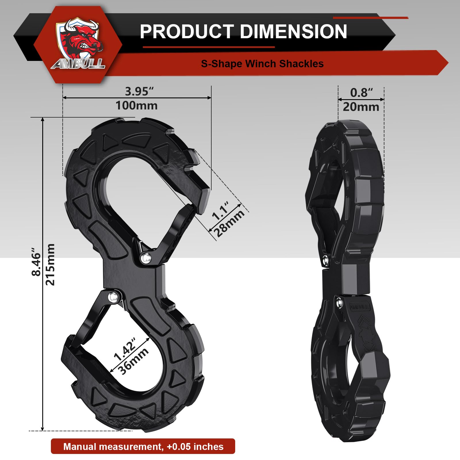AMBULL 3/8 Tow Hook, Winch Hook for Off-Road Recovery, Towing Shackle 33000 Lbs, G80 Heavy Duty Strength Integrated Winch Quick Shackle, Black