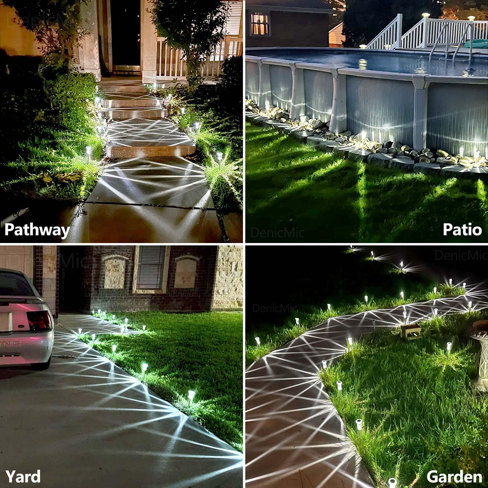 DenicMic Solar Lights Outdoor Pathway Lights 6000K LED Waterproof Acrylic Lamp Head Stainless Steel Stake for Yard Garden Landscape Path Walkway Driveway Patio Lawn (15Pack Cold White)