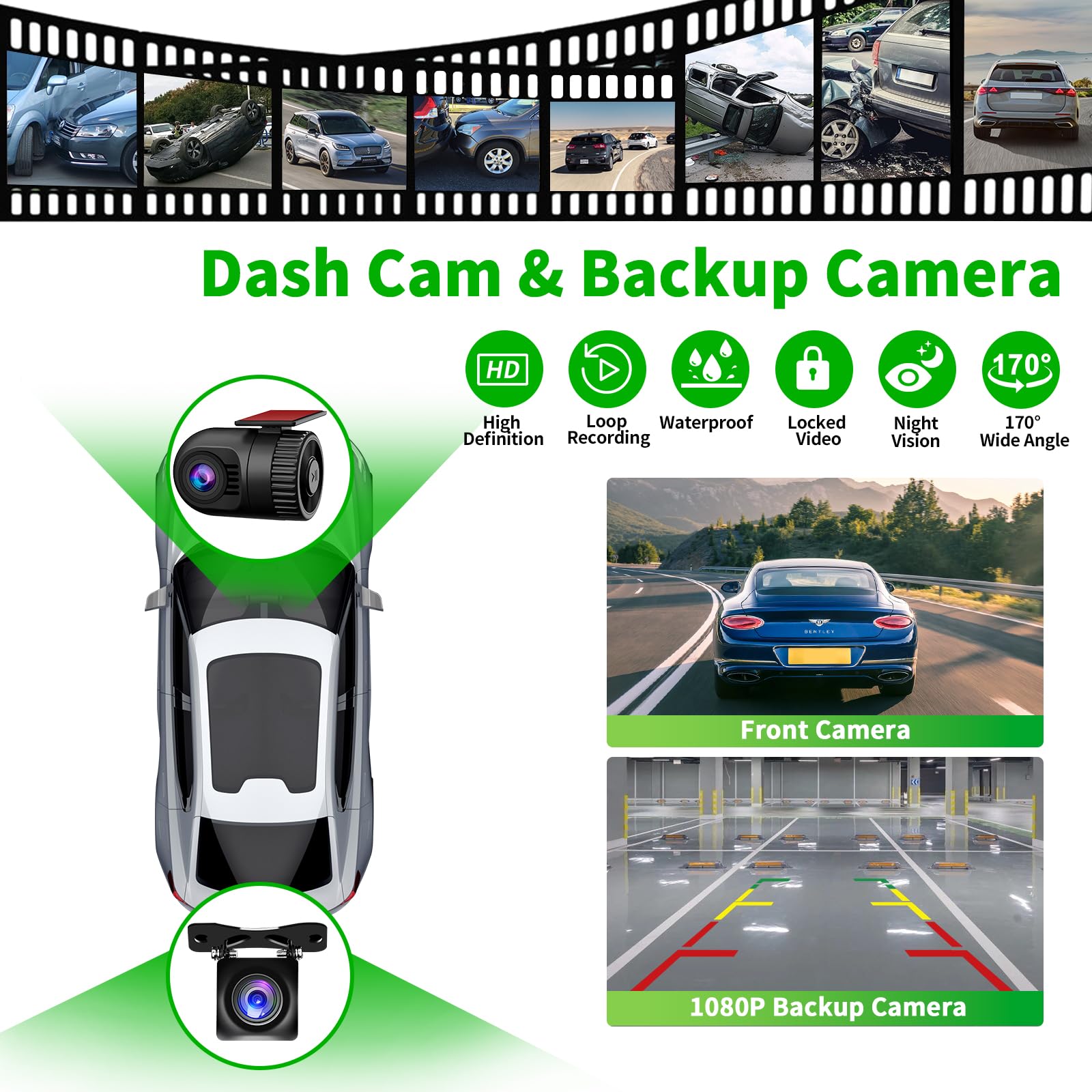 [QLED Screen Upgrade] Double Din Car Stereo with Dash Cam, Wireless Apple CarPlay and Android Auto, Bluetooth 5.3, 4.2-Channel Audio Output, MirrorLink, Backup Camera, AM/FM Car Radio