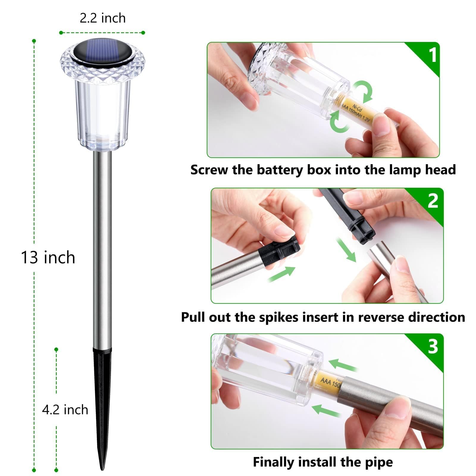 DenicMic Solar Lights Outdoor Pathway Lights 6000K LED Waterproof Acrylic Lamp Head Stainless Steel Stake for Yard Garden Landscape Path Walkway Driveway Patio Lawn (15Pack Cold White)