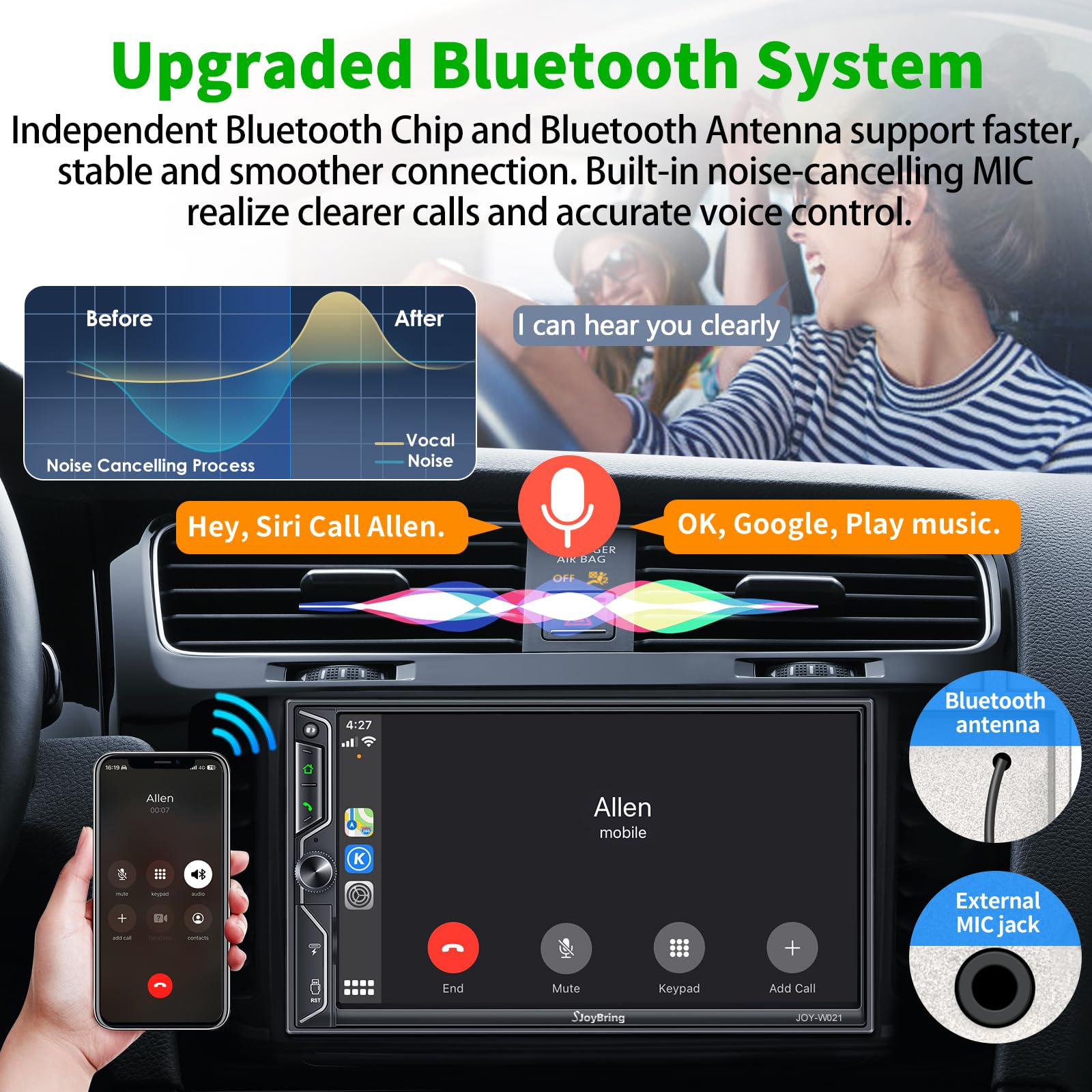 [QLED Screen Upgrade] Double Din Car Stereo with Dash Cam, Wireless Apple CarPlay and Android Auto, Bluetooth 5.3, 4.2-Channel Audio Output, MirrorLink, Backup Camera, AM/FM Car Radio