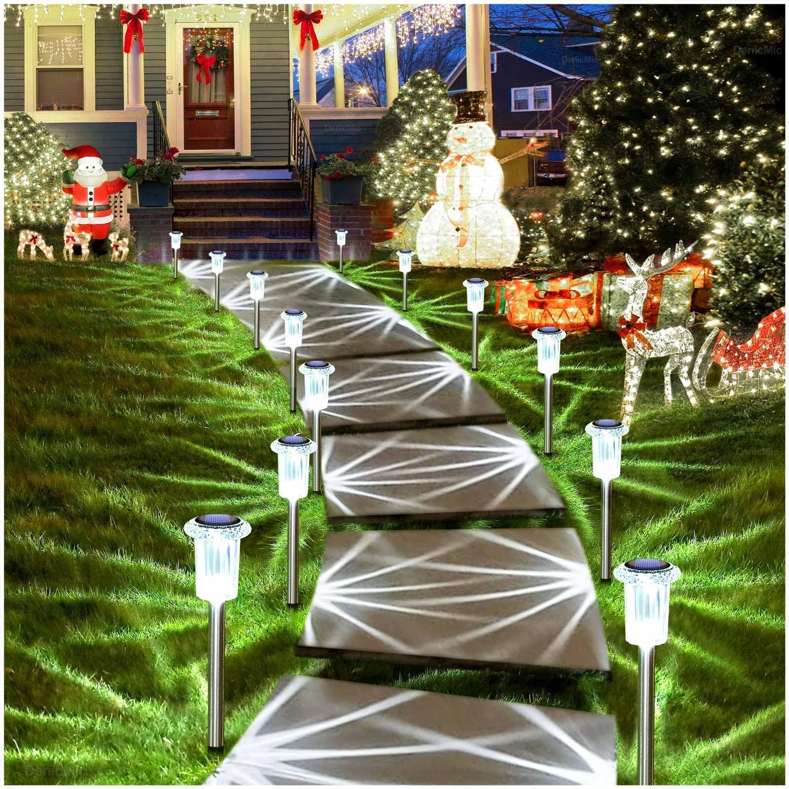 DenicMic Solar Lights Outdoor Pathway Lights 6000K LED Waterproof Acrylic Lamp Head Stainless Steel Stake for Yard Garden Landscape Path Walkway Driveway Patio Lawn (15Pack Cold White)