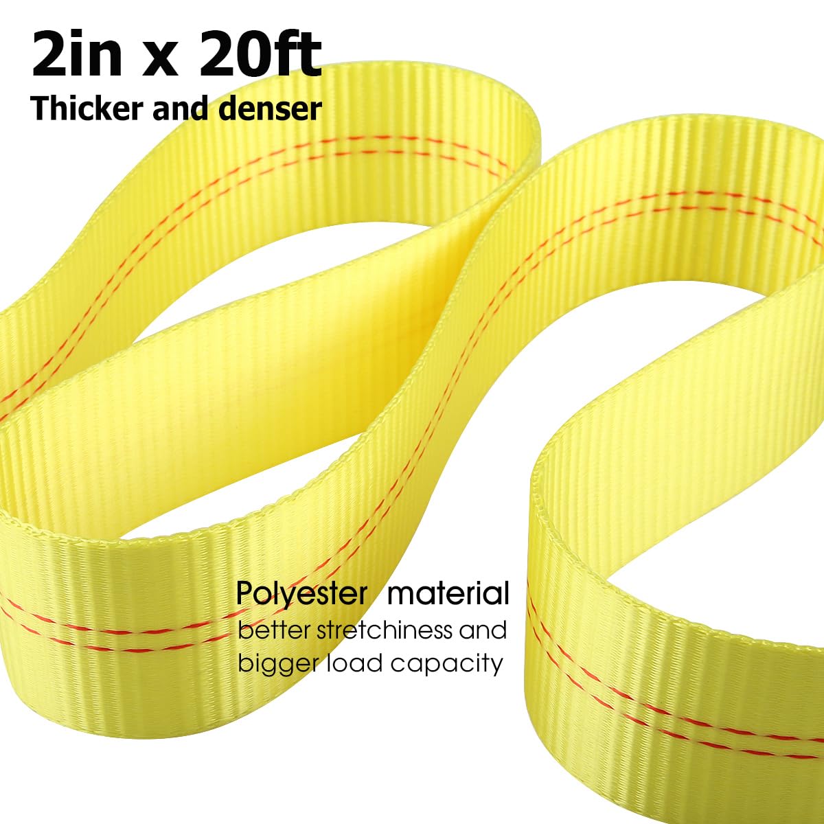 JCHL Recovery Tow Strap with Reinforced Loops 2inx20ft Heavy Duty 24,000lb Break Strength Vehicle Recovery Rope Use for Emergency Towing Rope, Tree Saver, Winch Extension, Triple Reinforced Loops