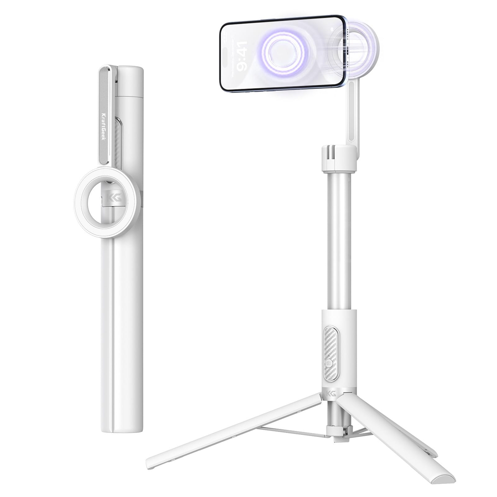 KraftGeek Magnetic Selfie Stick Tripod for iPhone, 64” Phone Tripod for Magsafe, Travel Tripod Stand with Remote for Cell Phone iPhone 16 Pro Max