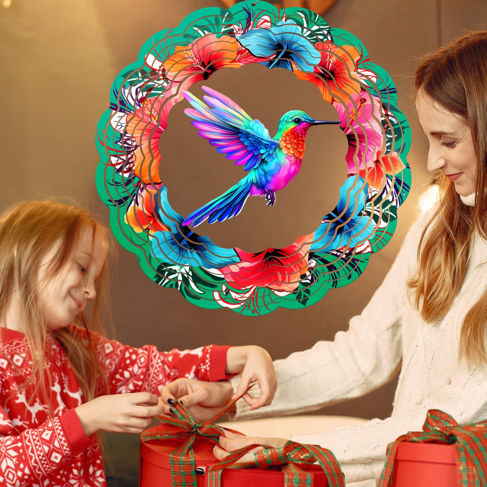 FANTAART Hummingbird Wind Spinners,12inch 3D Metal Wind Spinner Hanging Wind Spinner for Outdoor & Indoor Decorations Yard Art and Garden Clearance Decor Best Hummingbird Garden Gift