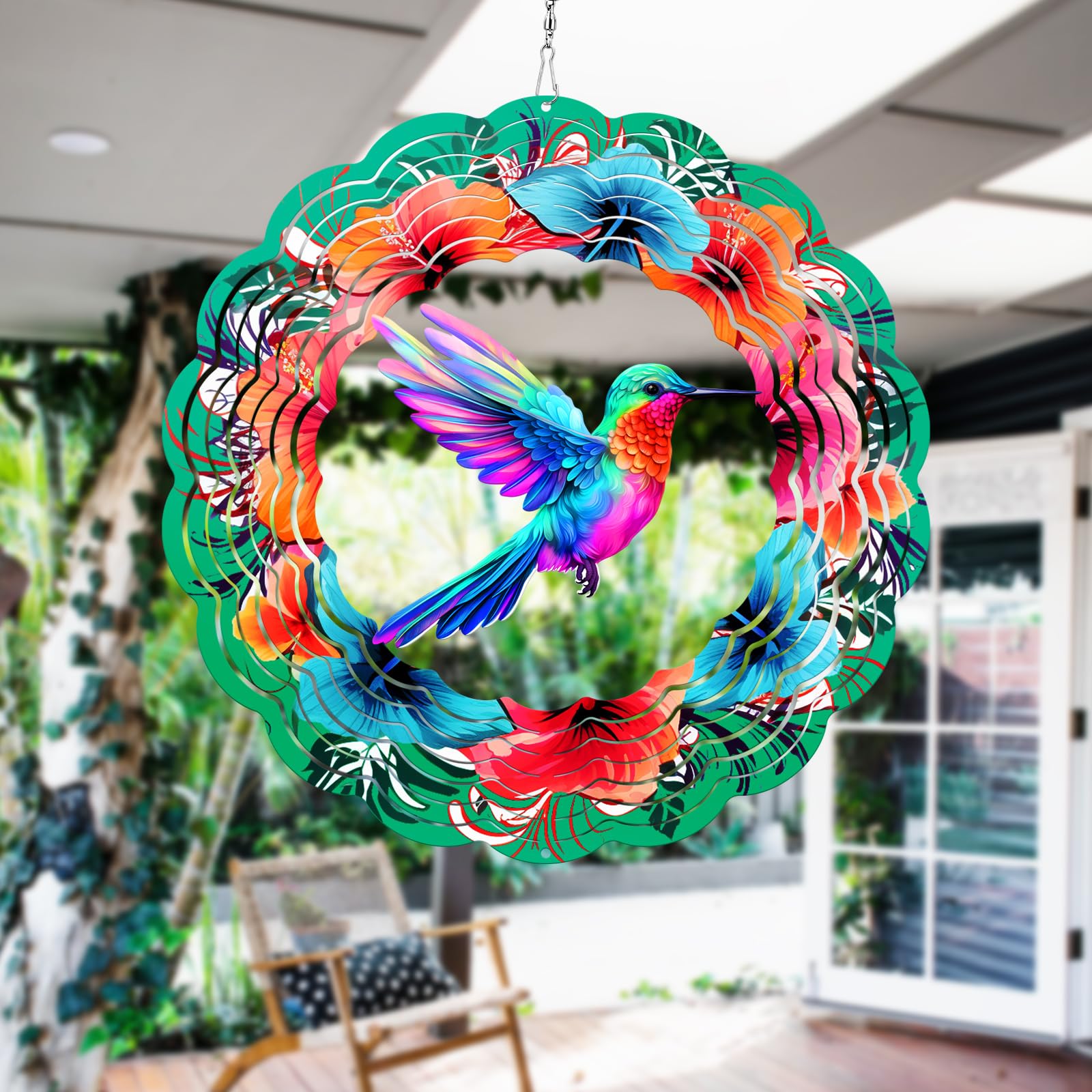 FANTAART Hummingbird Wind Spinners,12inch 3D Metal Wind Spinner Hanging Wind Spinner for Outdoor & Indoor Decorations Yard Art and Garden Clearance Decor Best Hummingbird Garden Gift