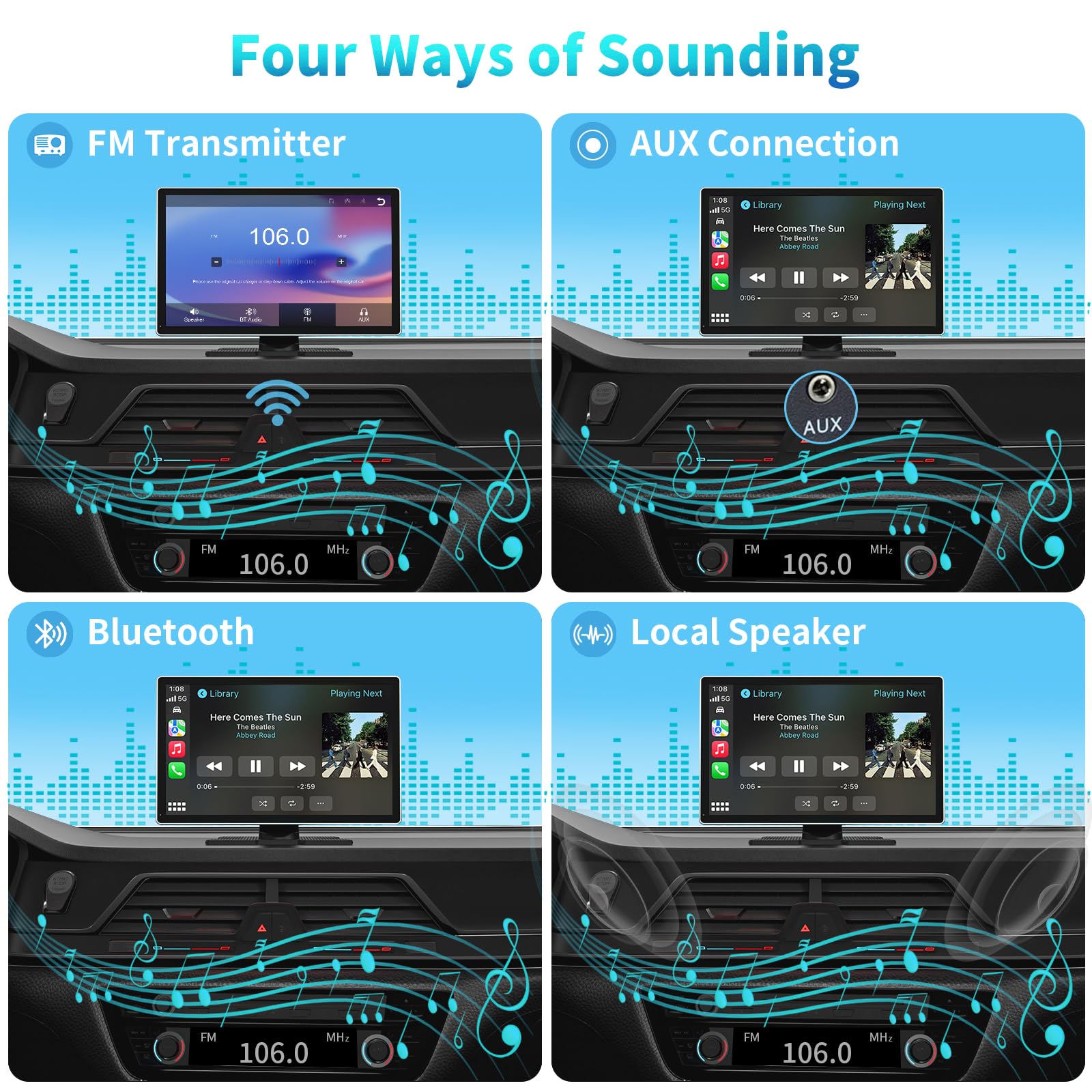 Portable Apple Carplay Screen for Car, 9" Wireless Apple Carplay & Android Auto,4K Dash Cam,1080p Backup Camera DVR,Car Audio Receivers GPS Navigation Mirror Link, Bluetooth,FM, Siri