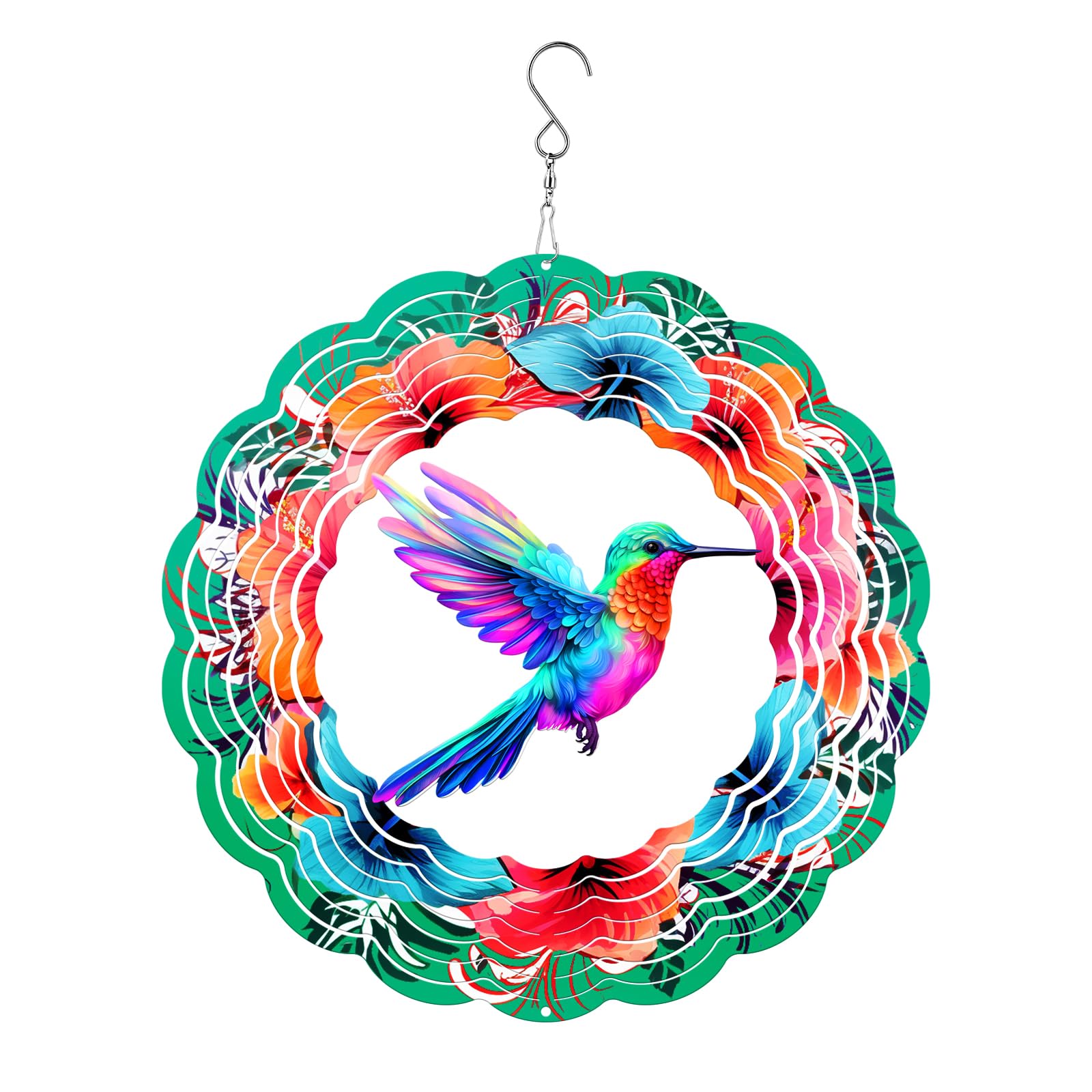 FANTAART Hummingbird Wind Spinners,12inch 3D Metal Wind Spinner Hanging Wind Spinner for Outdoor & Indoor Decorations Yard Art and Garden Clearance Decor Best Hummingbird Garden Gift