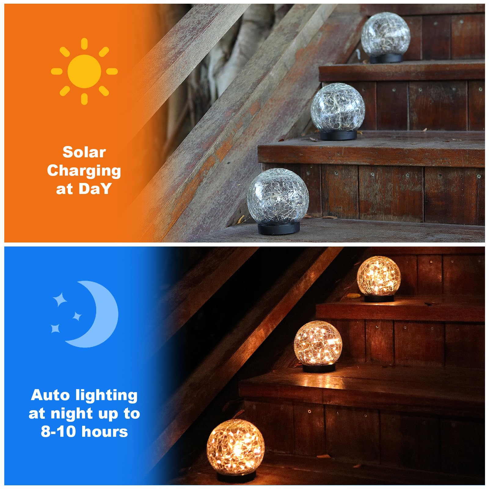 Solar Globe Lights Outdoor Waterproof-Solar Balls-Solar Garden Lights-Solar Orbs for Outside 2 Pack Cracked Glass Ball for Lawn Patio Yard Backyard Decorations