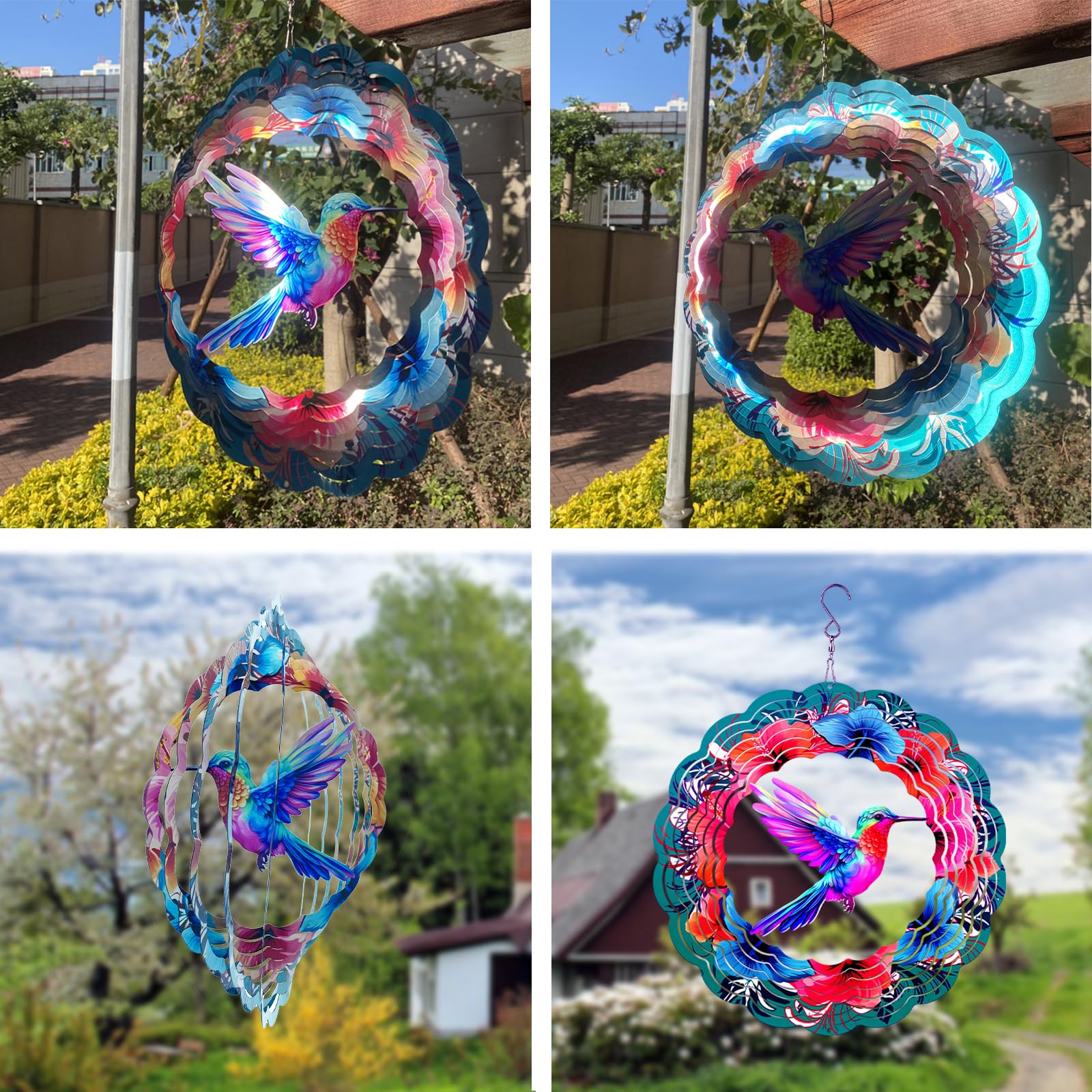 FANTAART Hummingbird Wind Spinners,12inch 3D Metal Wind Spinner Hanging Wind Spinner for Outdoor & Indoor Decorations Yard Art and Garden Clearance Decor Best Hummingbird Garden Gift