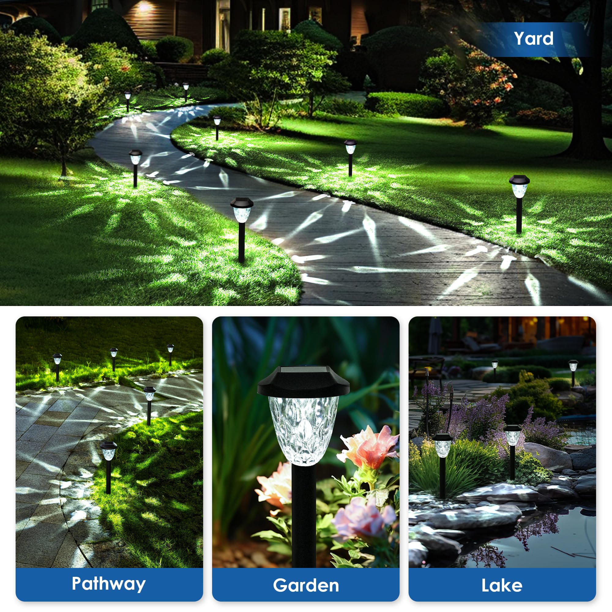 GIGALUMI 8 Pack Solar Lights Outdoor, Solar Pathway Lights with Great Pattern, Waterproof Auto On/Off Solar Powered Light for Outside Yard Garden Walkway Driveway Lawn Pathway