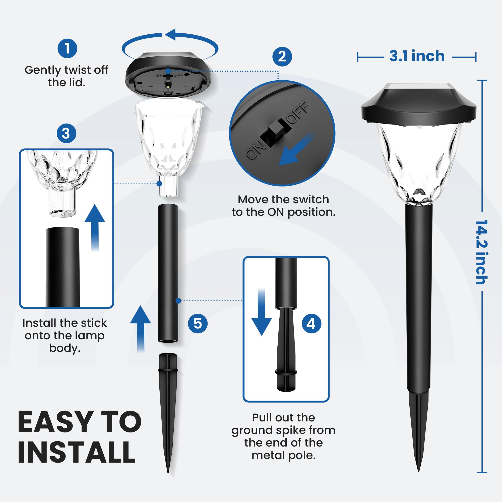 GIGALUMI 8 Pack Solar Lights Outdoor, Solar Pathway Lights with Great Pattern, Waterproof Auto On/Off Solar Powered Light for Outside Yard Garden Walkway Driveway Lawn Pathway