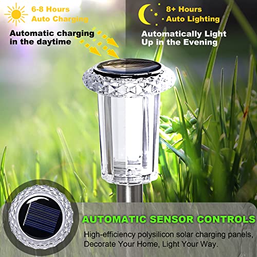 LIANGLOME Solar Outdoor Lights - IP65 Waterproof Solar Pathway Lights Stainless Steel Solar Lights Outdoor for Yard Patio Lawn Walkway and Landscape Cool White (16 Pack)