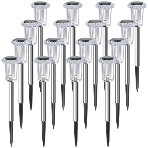LIANGLOME Solar Outdoor Lights - IP65 Waterproof Solar Pathway Lights Stainless Steel Solar Lights Outdoor for Yard Patio Lawn Walkway and Landscape Cool White (16 Pack)