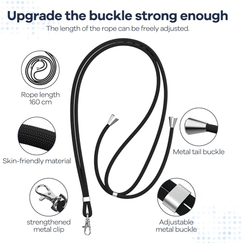 caslord Phone Lanyard, 2× Patches, 1× Polyester Adjustable Strap, Adjustable and Removable Universal Cell Phone Multifunctional Patch Lanyards Compatible with Most Smartphones-Black