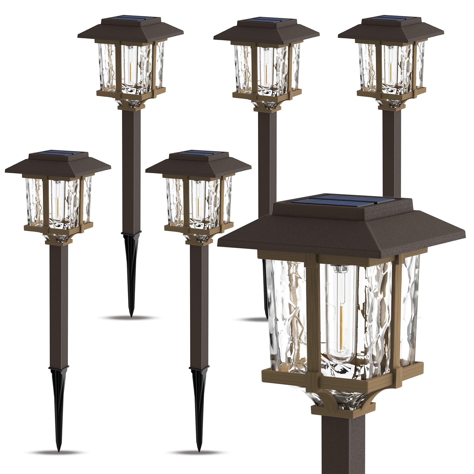 XMCOSY+ Solar Outdoor Lights Waterproof IP65, Solar-Powered Garden/Yard/Pathway Lights with 20LM Warm White 2-Tone Bronze-Wood Stainless Steel Design for Landscape Driveway Walkway Decorative