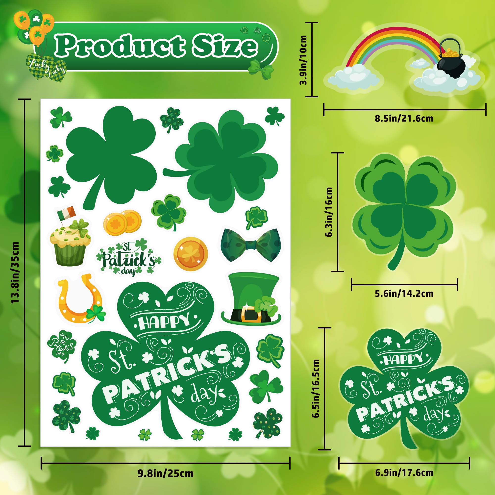 MDDRUIQI St Patricks Day Decorations - 105 PCS St Patricks Day Window Clings - Shamrock Stickers for Glass Reusable Static Spring Shamrock Decorations | St Patricks Day Decor