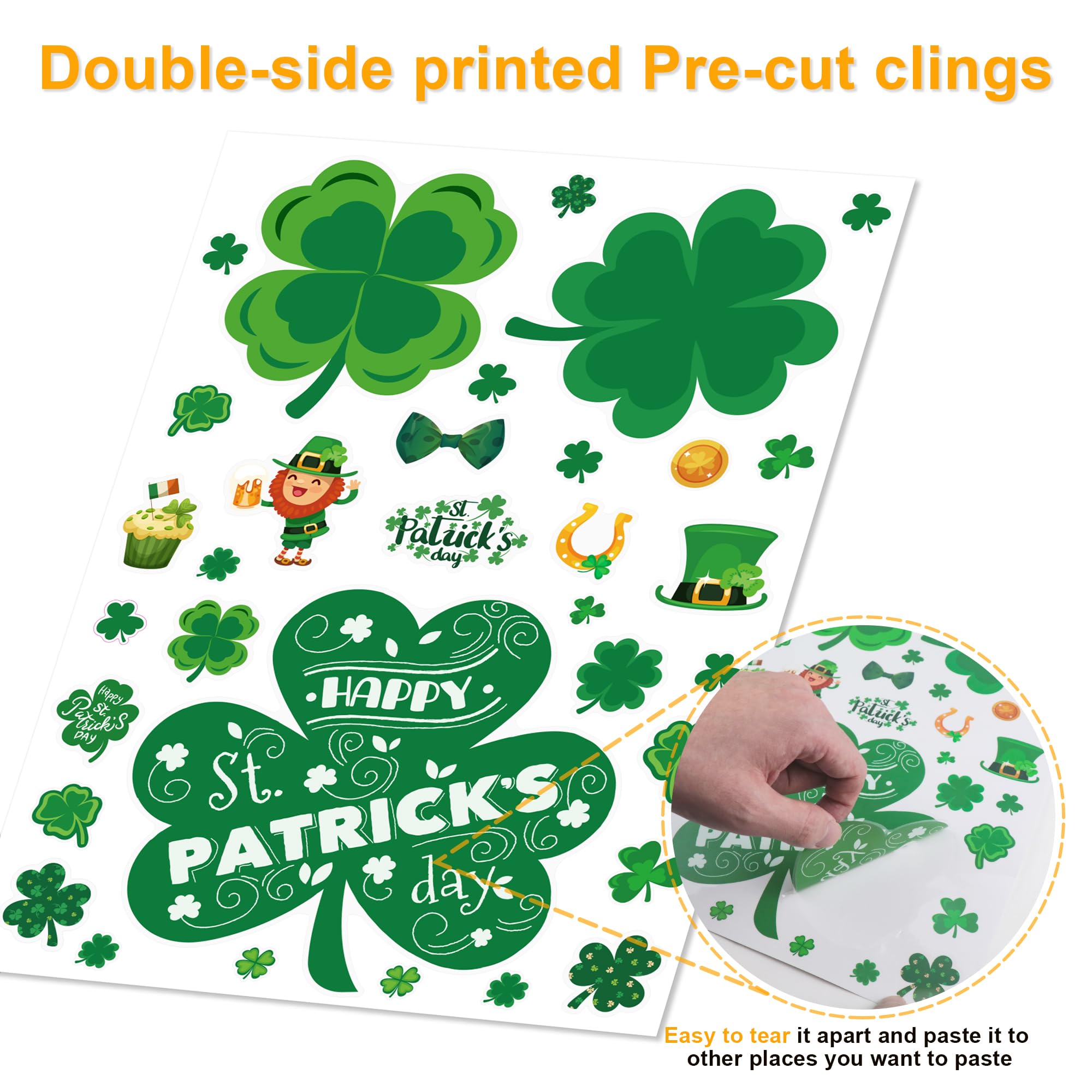 MDDRUIQI St Patricks Day Decorations - 105 PCS St Patricks Day Window Clings - Shamrock Stickers for Glass Reusable Static Spring Shamrock Decorations | St Patricks Day Decor