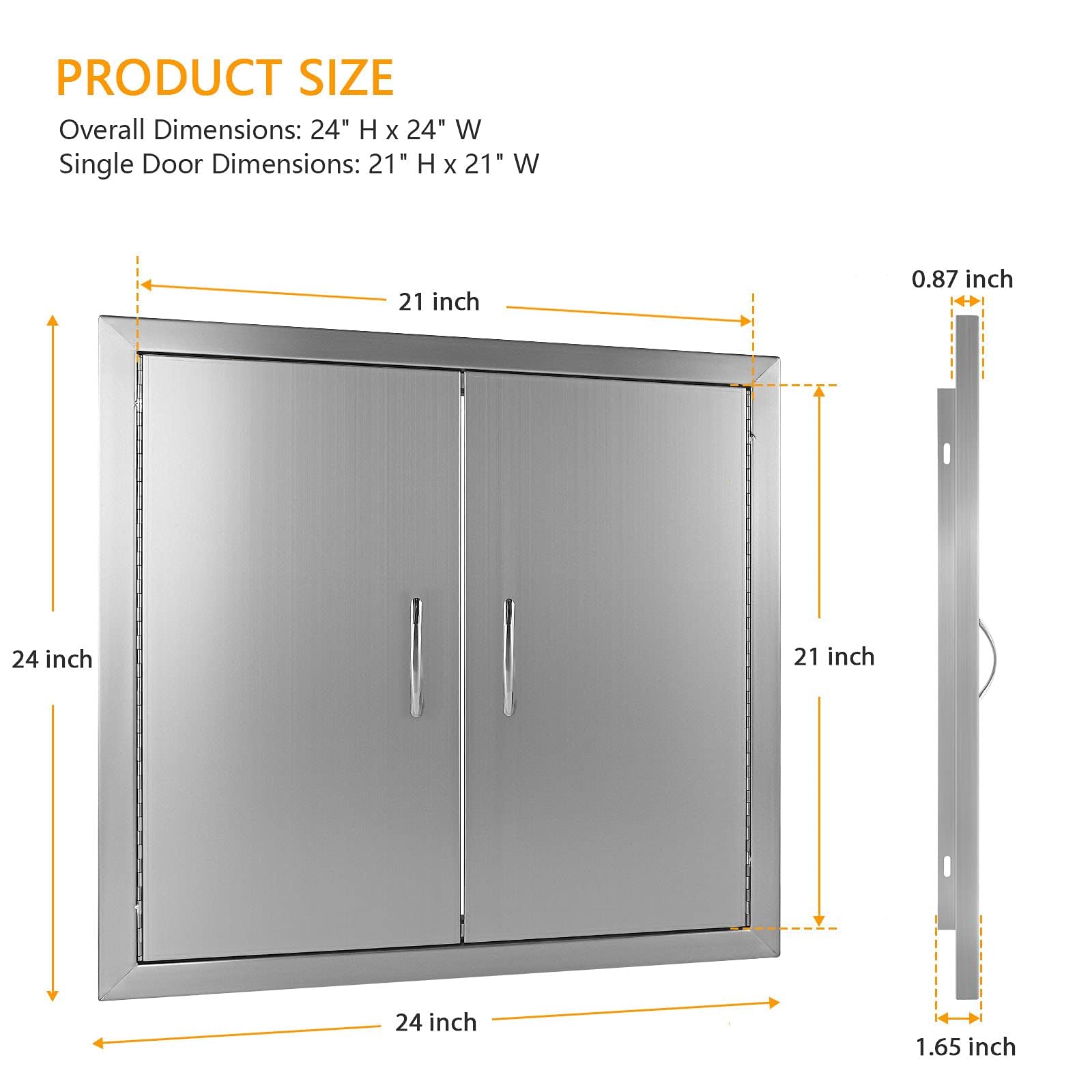 BBQ Future Outdoor Kitchen Access Doors 24W x 24H, Grill Double Door Brushed Stainless Steel Storage Cabinet for Grilling Station & BBQ Island