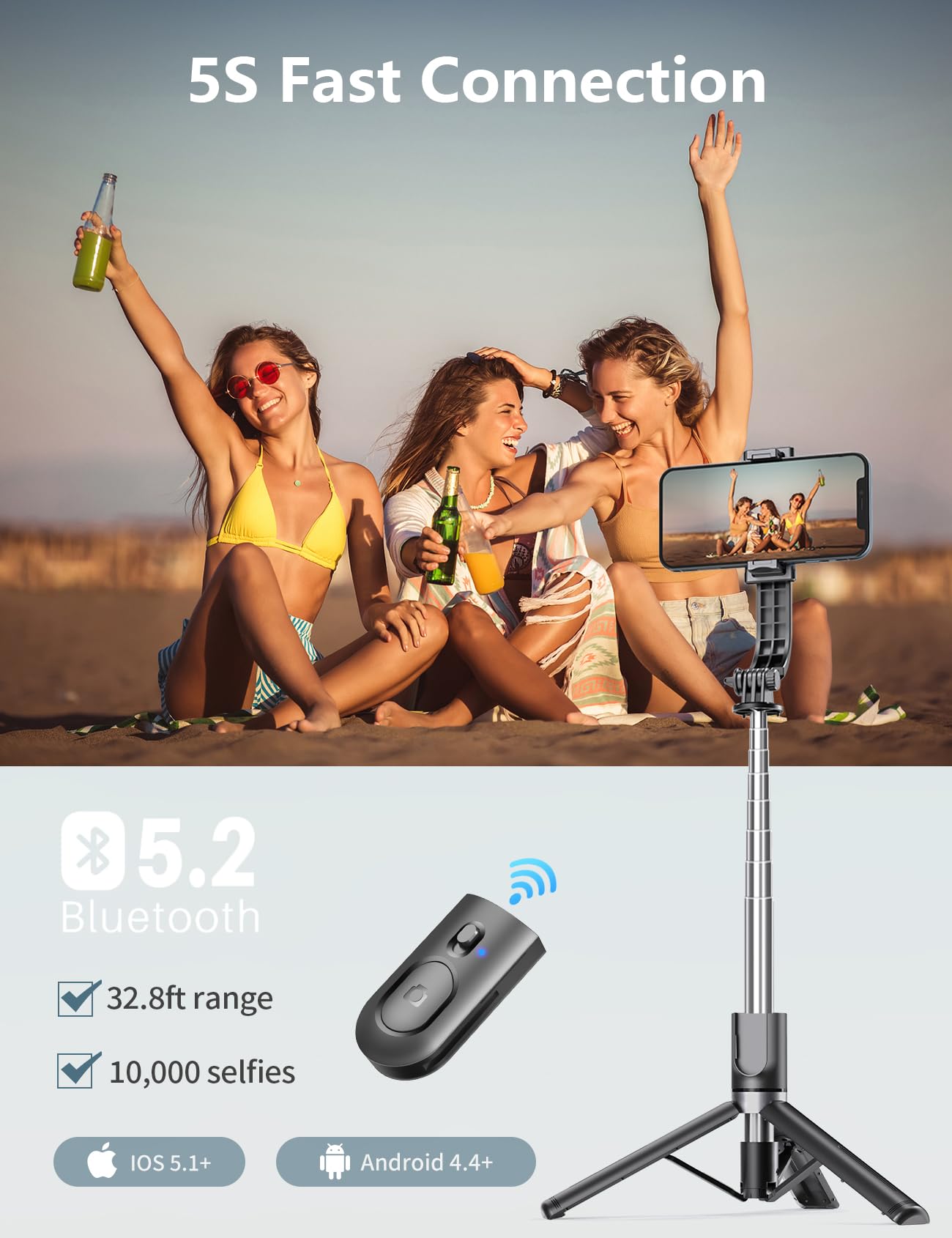 Selfie Stick Tripod with Light, 45'' Selfie Stick with Wireless Remote, Portable Phone Tripod Compatible with iPhone 16/15 Pro Max/15/14 Pro/14/13, Samsung S22/ S23 Ultra/Android Smartphone