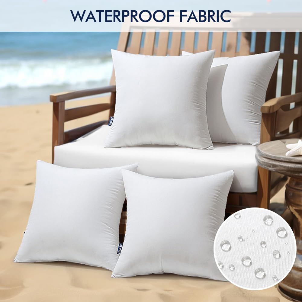 MIULEE Pack of 4 18x18 Inch Outdoor Pillow Inserts Waterproof Decorative Throw Pillow Insert, Square Lumbar Garden Pillow Form for Patio Sofa Couch