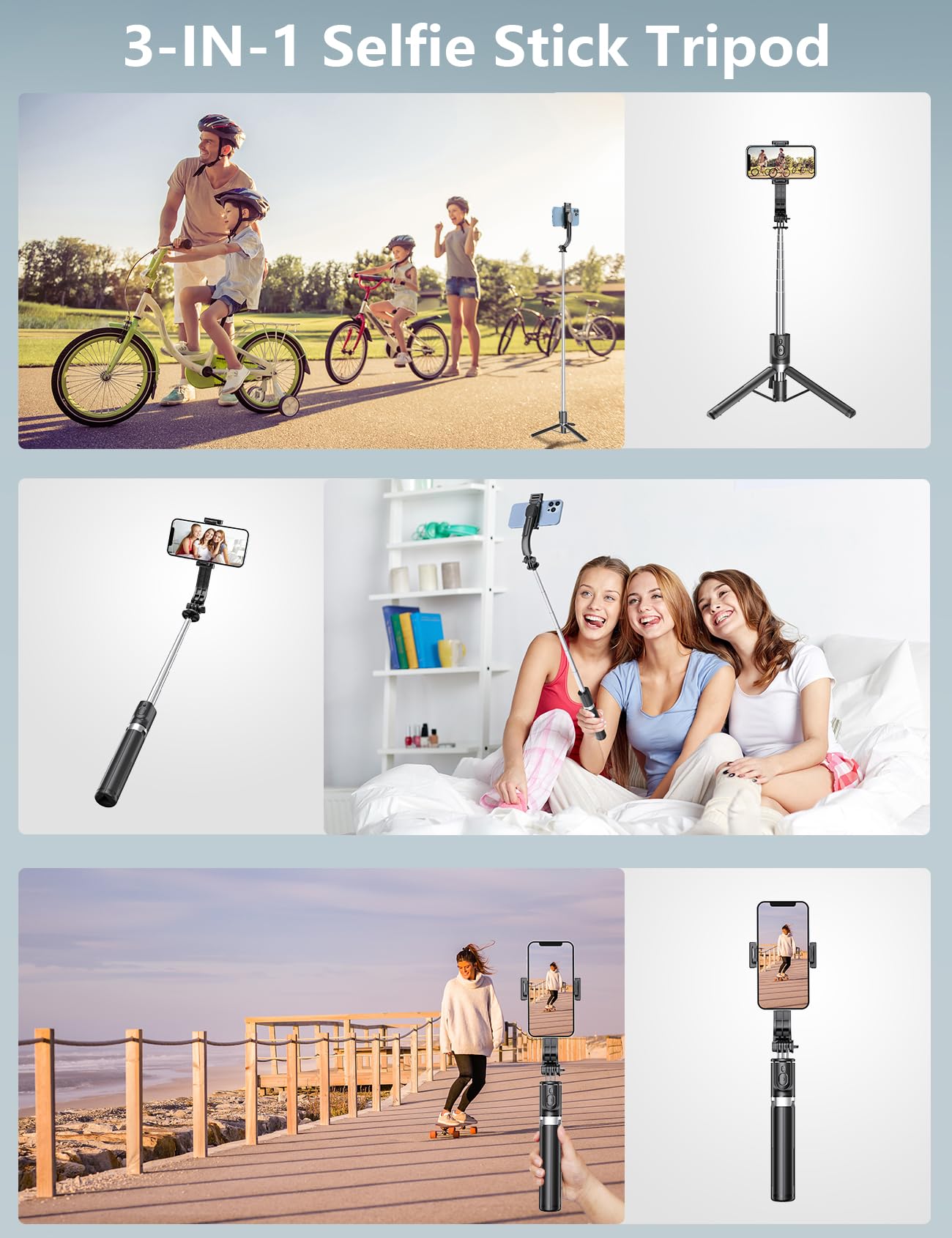 Selfie Stick Tripod with Light, 45'' Selfie Stick with Wireless Remote, Portable Phone Tripod Compatible with iPhone 16/15 Pro Max/15/14 Pro/14/13, Samsung S22/ S23 Ultra/Android Smartphone