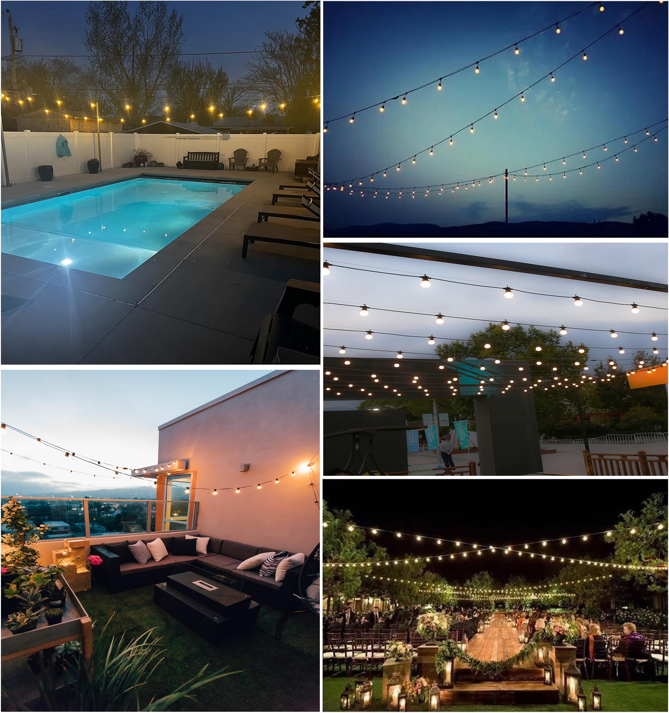 BRISBONN Outdoor String Light Hanging Kit - 164FT Black Vinyl-Coated Stainless Steel 304 Wire Rope with Turnbuckles & Hooks, Globe Lights Suspension Kit for Patio, Backyard, Garden - Easy Installation
