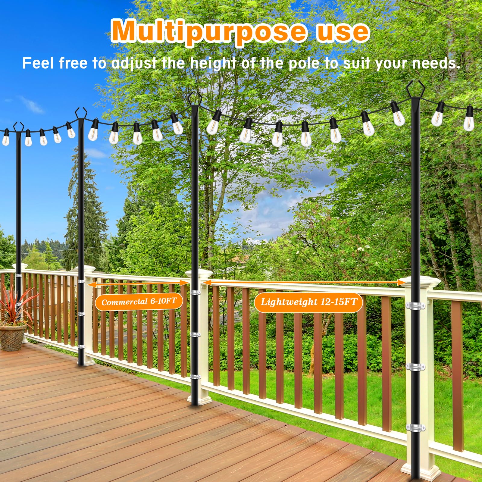 LETIANPAI 4 Pack String Light Poles,10 Ft Metal Poles with Fork for Outdoor String Lights,Outdoor Light Poles with Fork,Poles/Post/Stand for Outside,Patio,Deck,Backyard,Garden Wedding,Party
