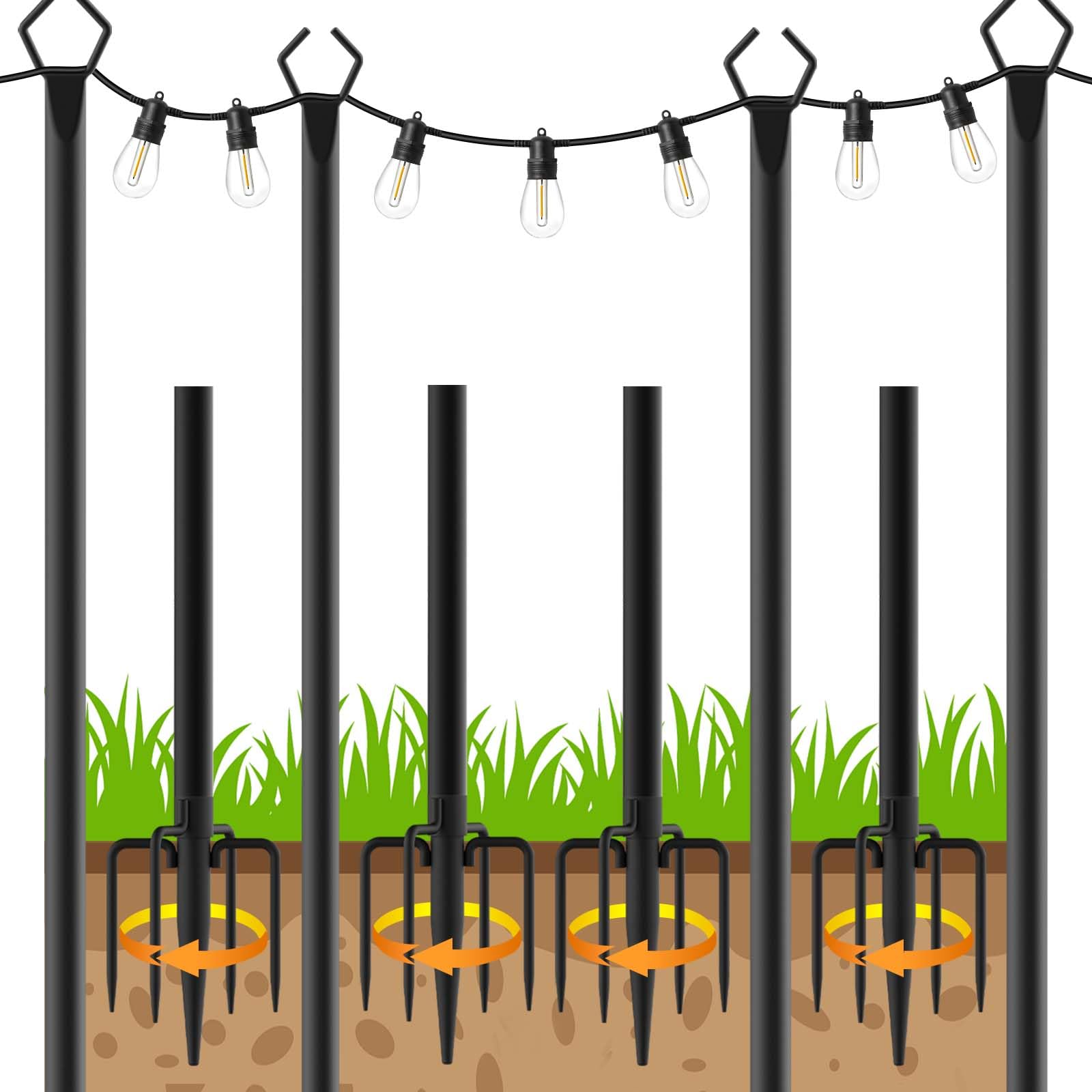 LETIANPAI 4 Pack String Light Poles,10 Ft Metal Poles with Fork for Outdoor String Lights,Outdoor Light Poles with Fork,Poles/Post/Stand for Outside,Patio,Deck,Backyard,Garden Wedding,Party