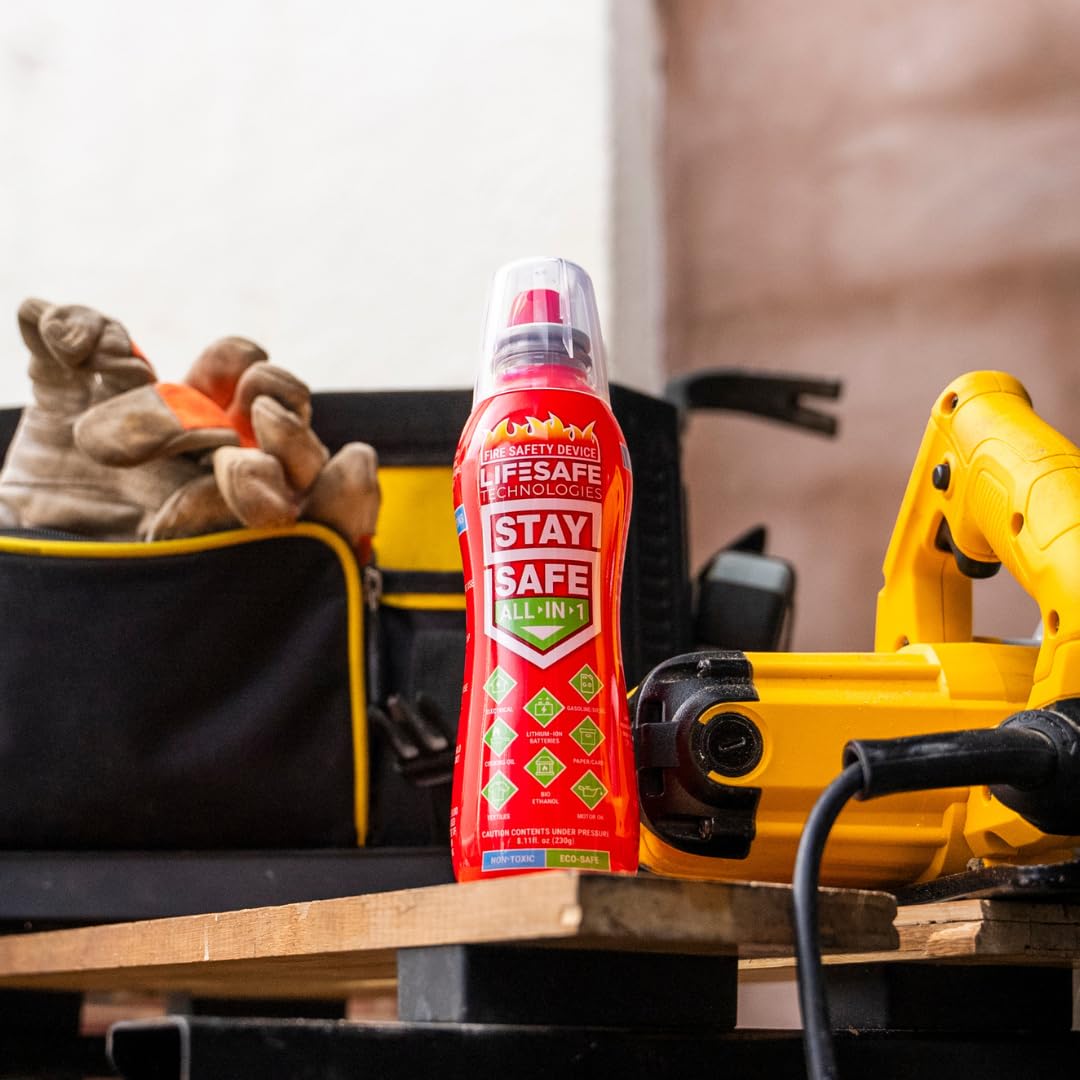 LifeSafe Technologies StaySafe All-in-1 Portable Fire Extinguisher - Compact & Easy to Use, for Home, Kitchen, Car, Garage, Boat, Non-Toxic & Eco-Friendly, Tackles 10 Types of Fire, Pack of 3