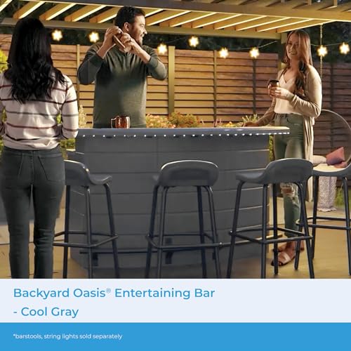 Suncast Backyard Oasis Entertainment Pull-Out Drawers and Shelving Space, Water-Resistant Outdoor Food and Bar Unit, Gray