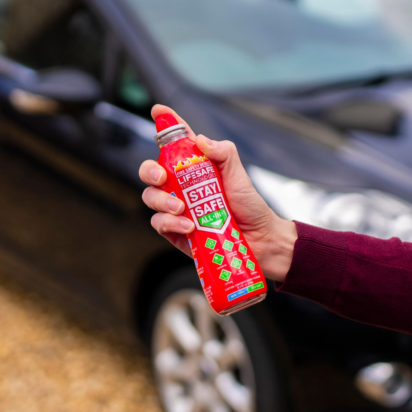 LifeSafe Technologies StaySafe All-in-1 Portable Fire Extinguisher - Compact & Easy to Use, for Home, Kitchen, Car, Garage, Boat, Non-Toxic & Eco-Friendly, Tackles 10 Types of Fire, Pack of 3