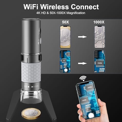 Bysameyee 4K HD Wi-Fi Wireless Digital Microscope Camera Magnifier, Compatible for iPhone, iPad, Android Phones and PC