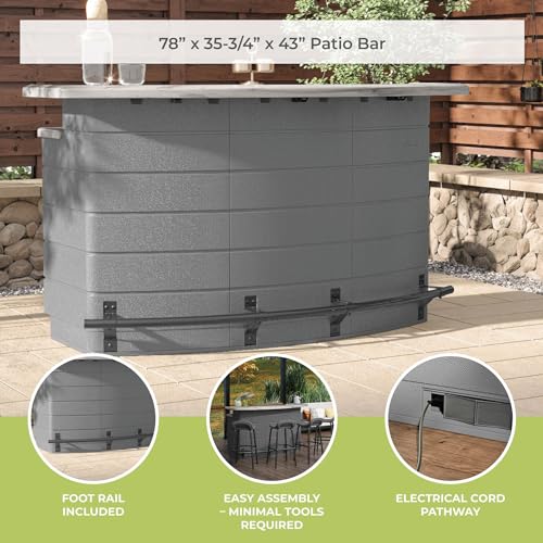 Suncast Backyard Oasis Entertainment Pull-Out Drawers and Shelving Space, Water-Resistant Outdoor Food and Bar Unit, Gray