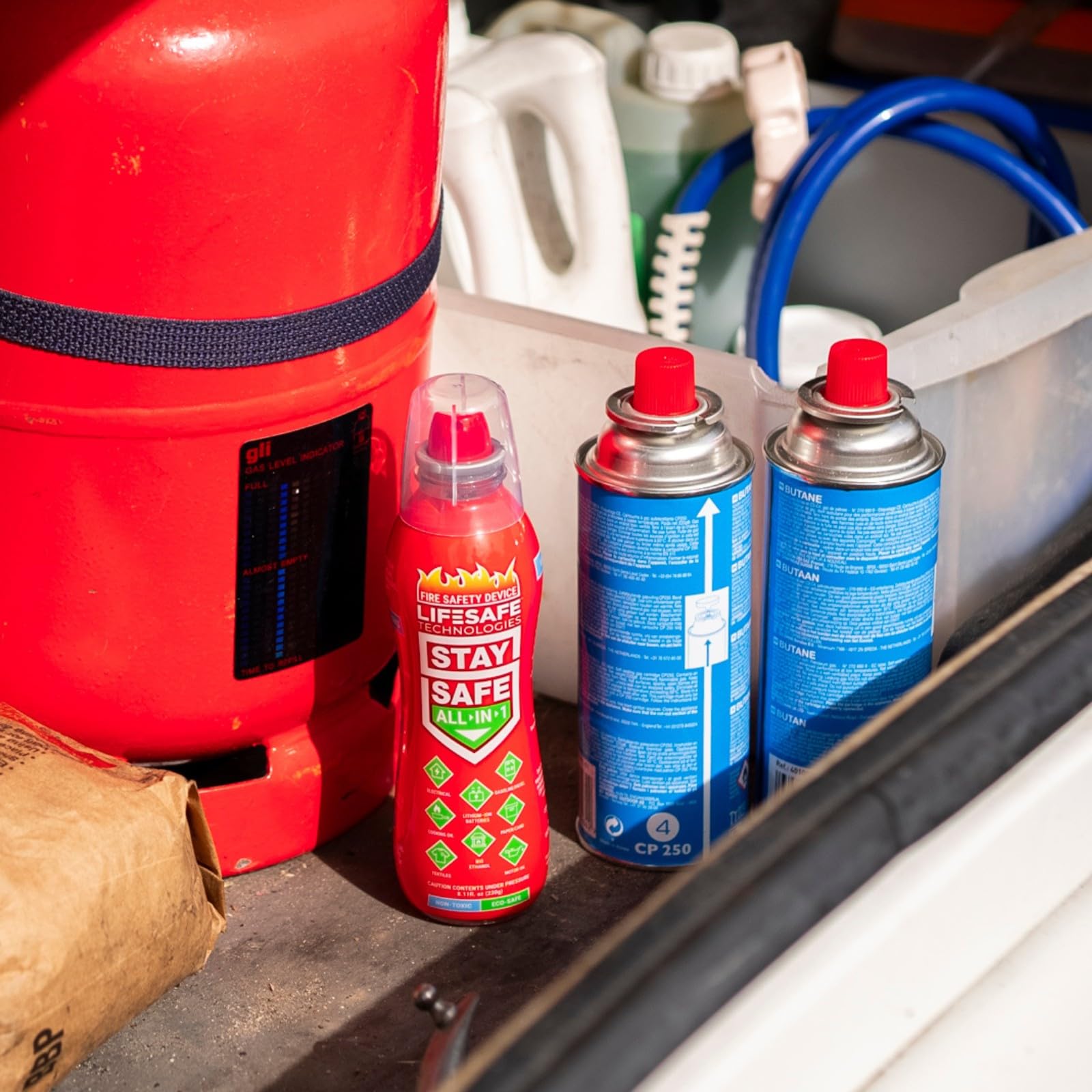 LifeSafe Technologies StaySafe All-in-1 Portable Fire Extinguisher - Compact & Easy to Use, for Home, Kitchen, Car, Garage, Boat, Non-Toxic & Eco-Friendly, Tackles 10 Types of Fire, Pack of 3