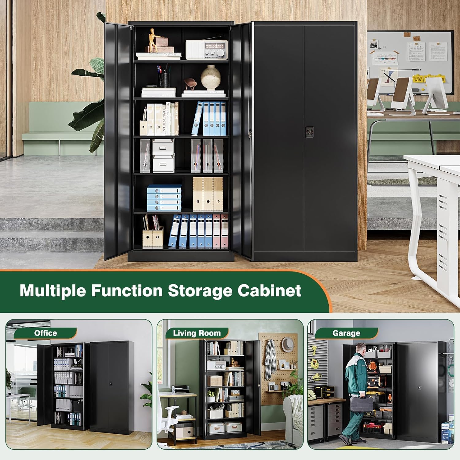Letaya Metal Garage Storage Cabinets with Lock Door and Adjustable Shelves, Steel Tool Cabinets for Home,Office,Warehouse Organisieren (Black)