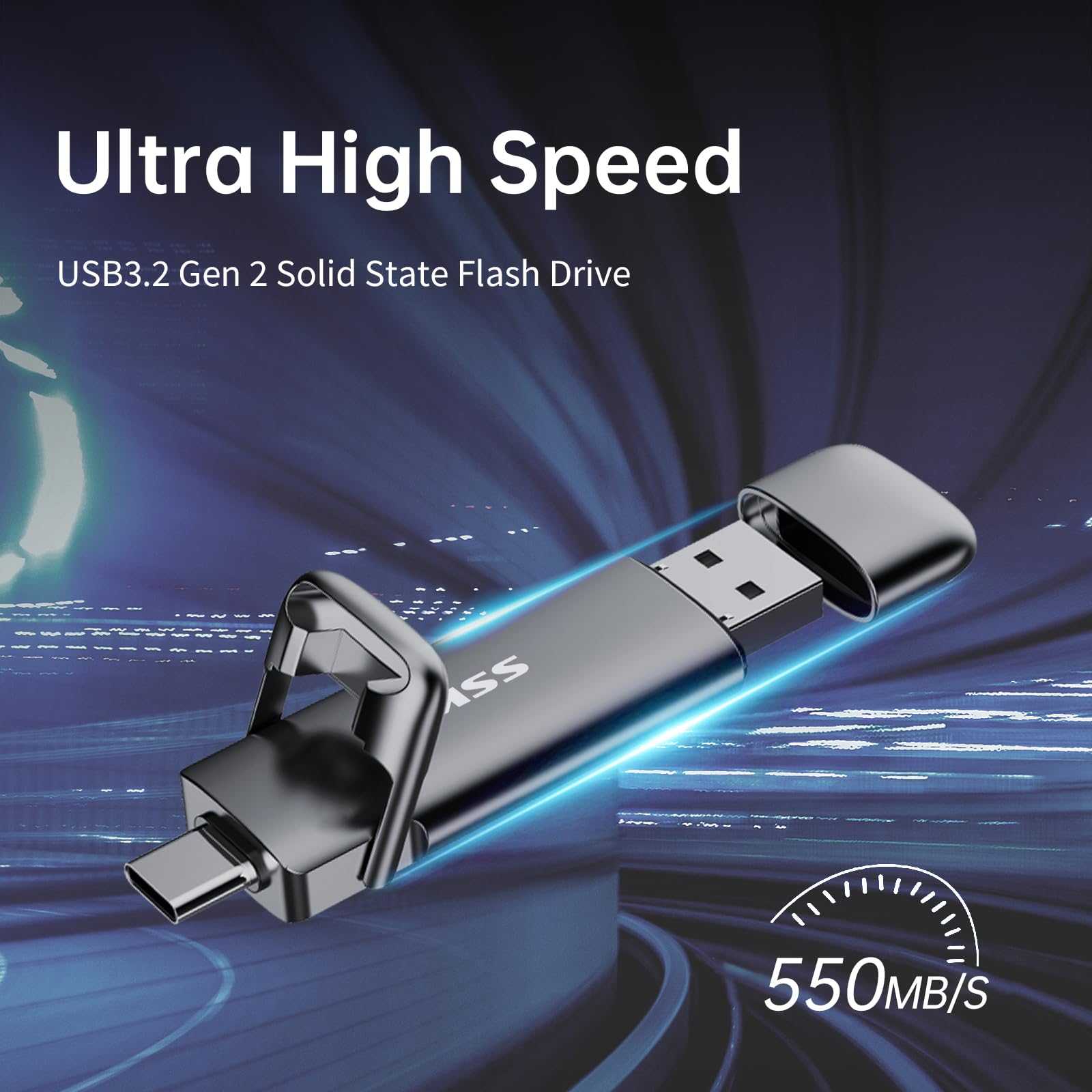 SSK 1TB USB Drive, External SSD Fast 550MB/s 2-in-1 Dual Drive USB Type C+ USB A 3.2 Gen2 Solid State Thumb Drive SSD Stick for iPhone 15/PS4/Android Phone/Tablet/Windows/Mac