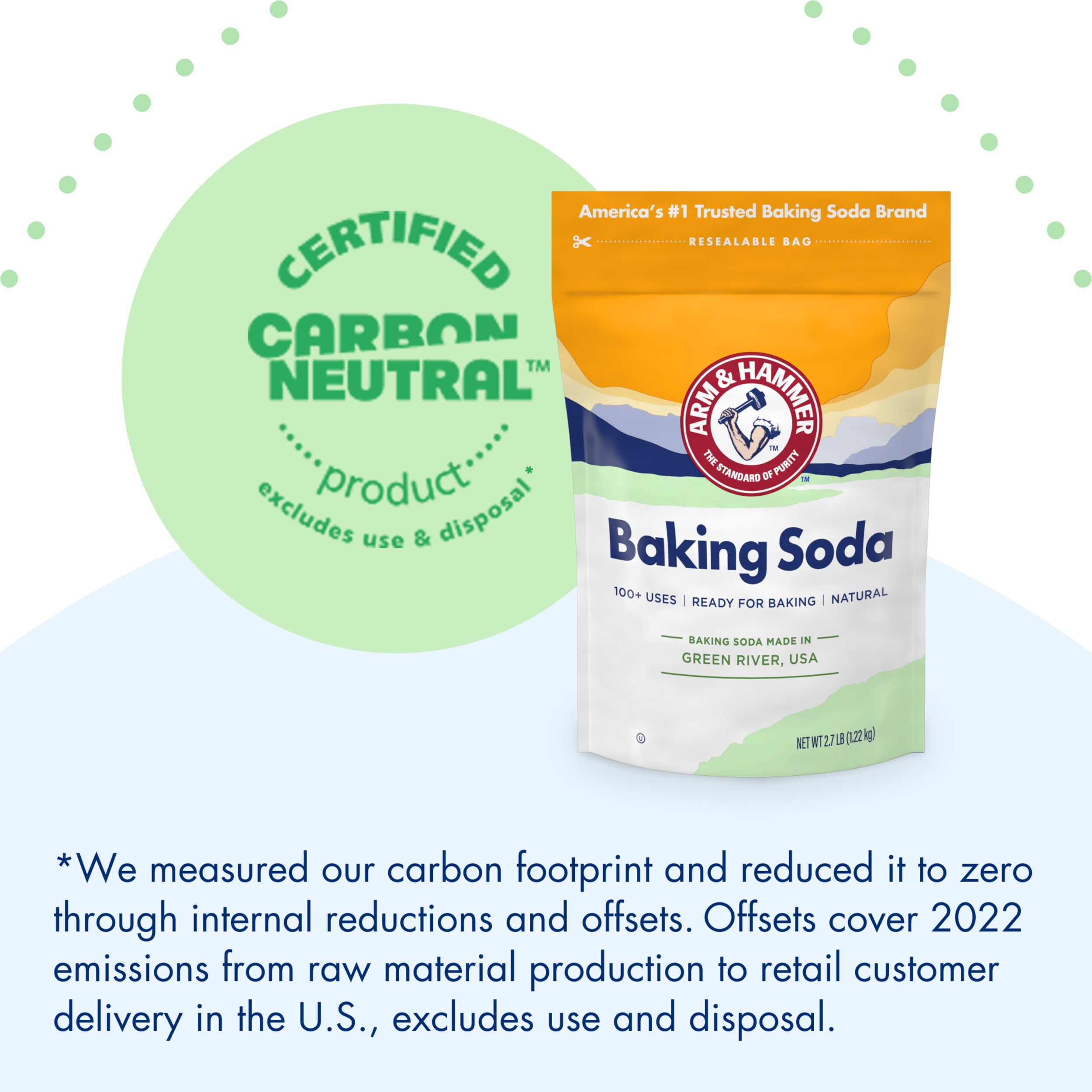 ARM & HAMMER Baking Soda Made in USA, Ideal for Baking, Pure & Natural, 2.7lb Bag
